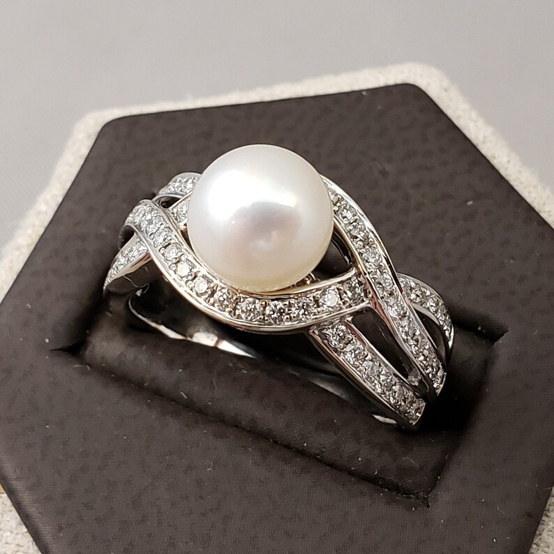 Pearl Rings 14k Pearl Ring 14k White Gold Pearl & Diamond | Etsy