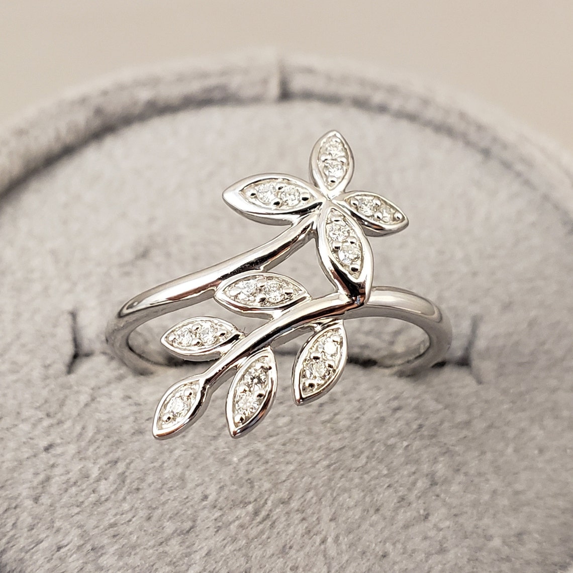 Diamond Rings 14k Diamond Leaf Design Ring 14k White Gold | Etsy