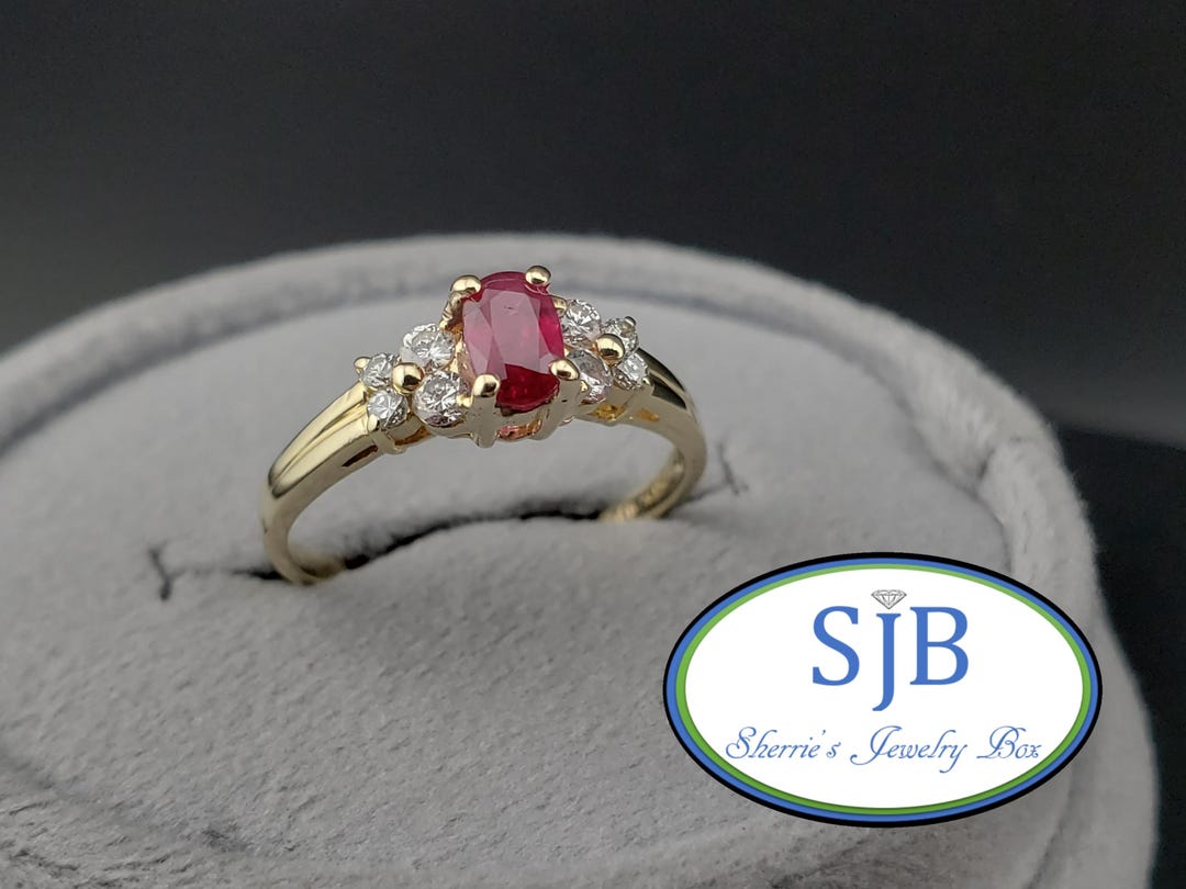 Vintage Ruby Rings, Vintage 14k Yellow Gold Oval Ruby and Diamond Stacker Band, Ruby Anniversary ...