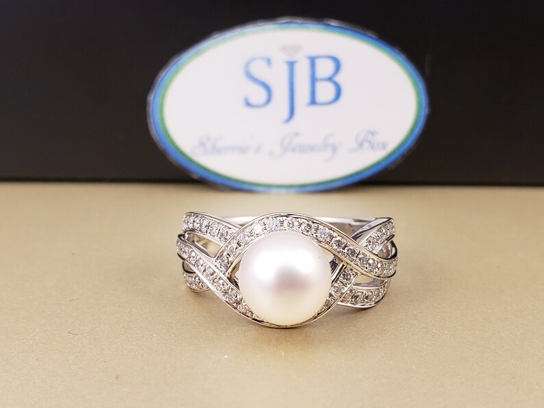 Pearl Rings 14k Pearl Ring 14k White Gold Pearl & Diamond | Etsy