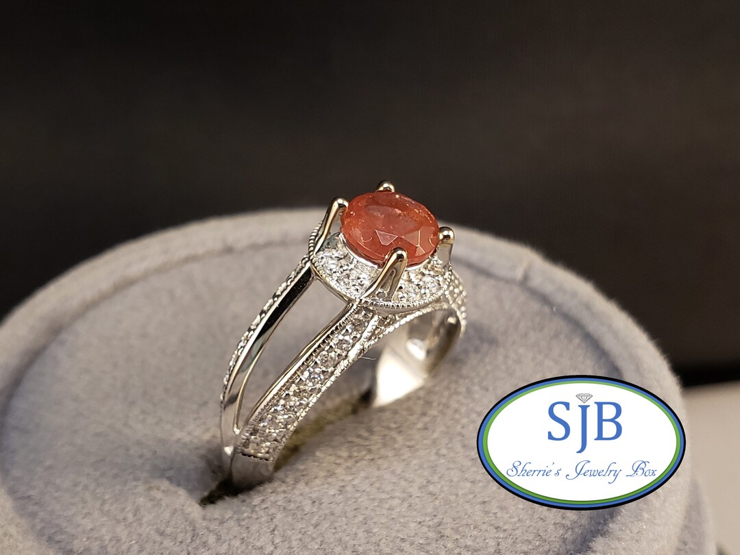 Sunstone Rings, Oregon Sunstone Ring, 14k White Gold Oregon Sunstone ...