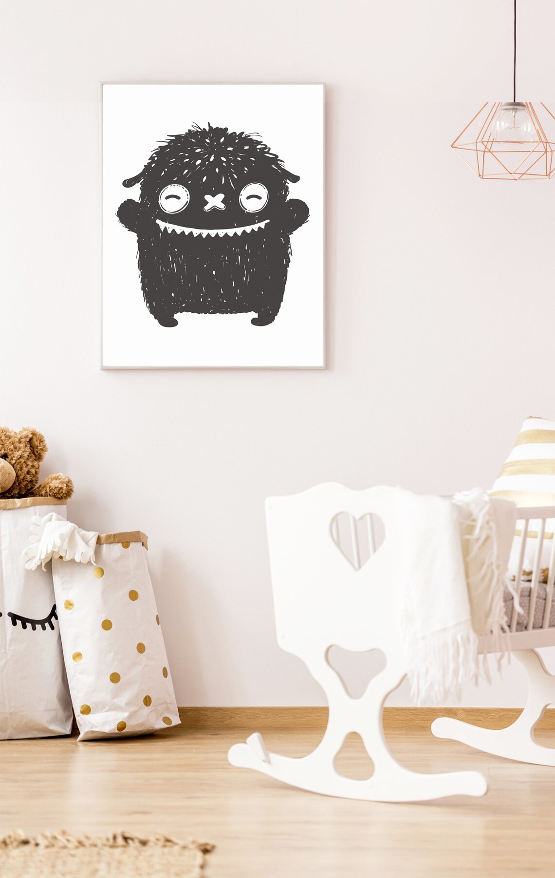 Nursery Wall Poster Silly Monster Art Cute Monster Print Black and ...
