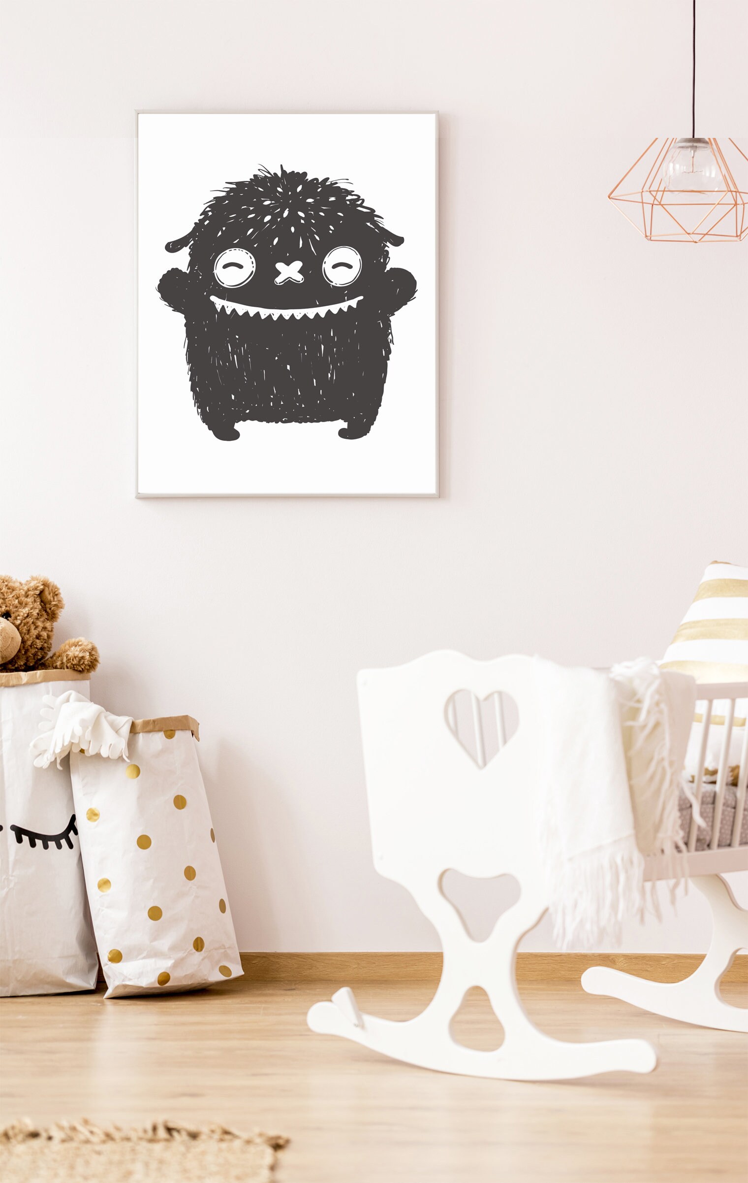 Nursery Wall Poster Silly Monster Art Cute Monster Print Black and ...