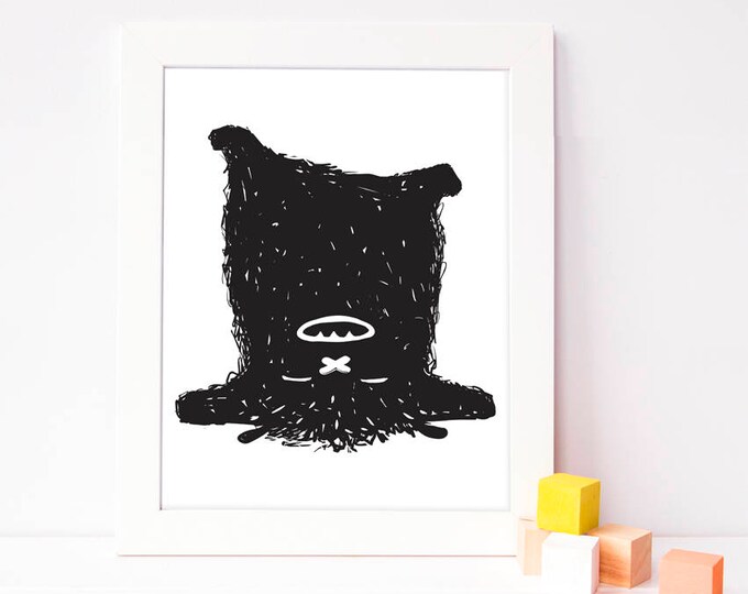 Nursery Wall Poster Silly Monster Art Cute Monster Print Black and ...