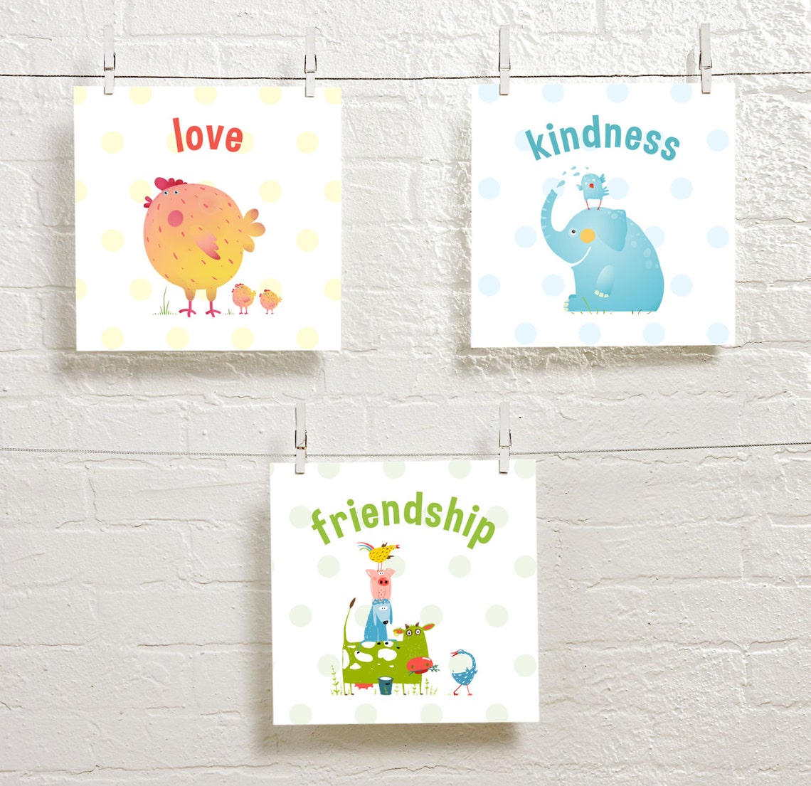 Kids Friendship Poster Teamwork Print Toddler Playroom Art Animal ...