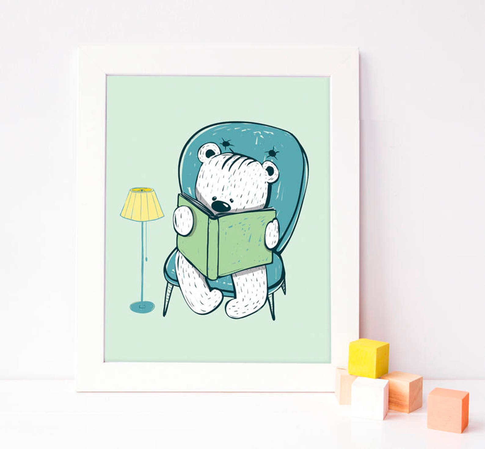 Reading Nursery Wall Print Kids Inspirational Reading Poster Cute Teddy ...