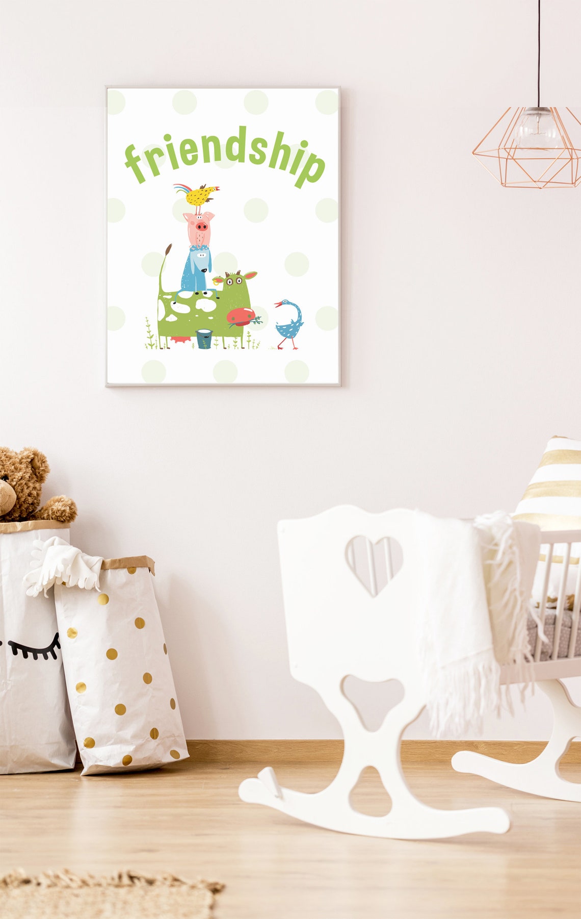 Kids Friendship Poster Teamwork Print Toddler Playroom Art Animal ...