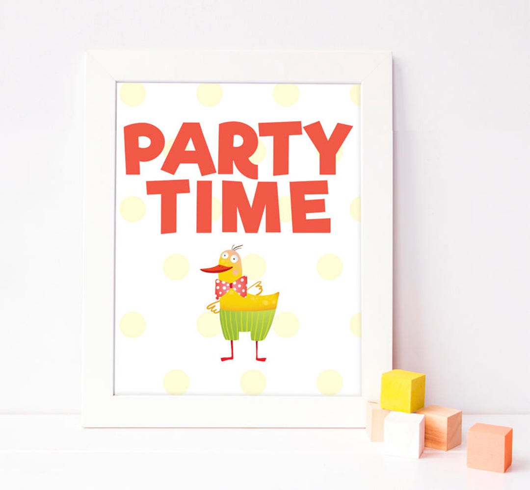 Party Time Poster - Party Time Printable - Kids Playroom Art - Yellow ...