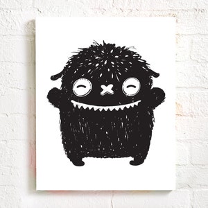 Nursery Wall Poster Silly Monster Art Cute Monster Print Black and ...