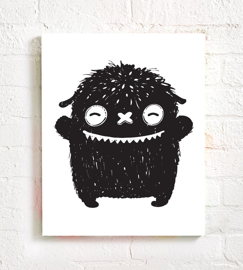 Nursery Wall Poster - Silly Monster Art - Cute Monster Print - Black ...