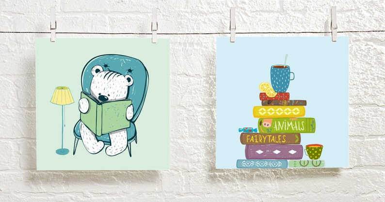 Reading Nursery Wall Print Kids Inspirational Reading Poster Cute Teddy ...