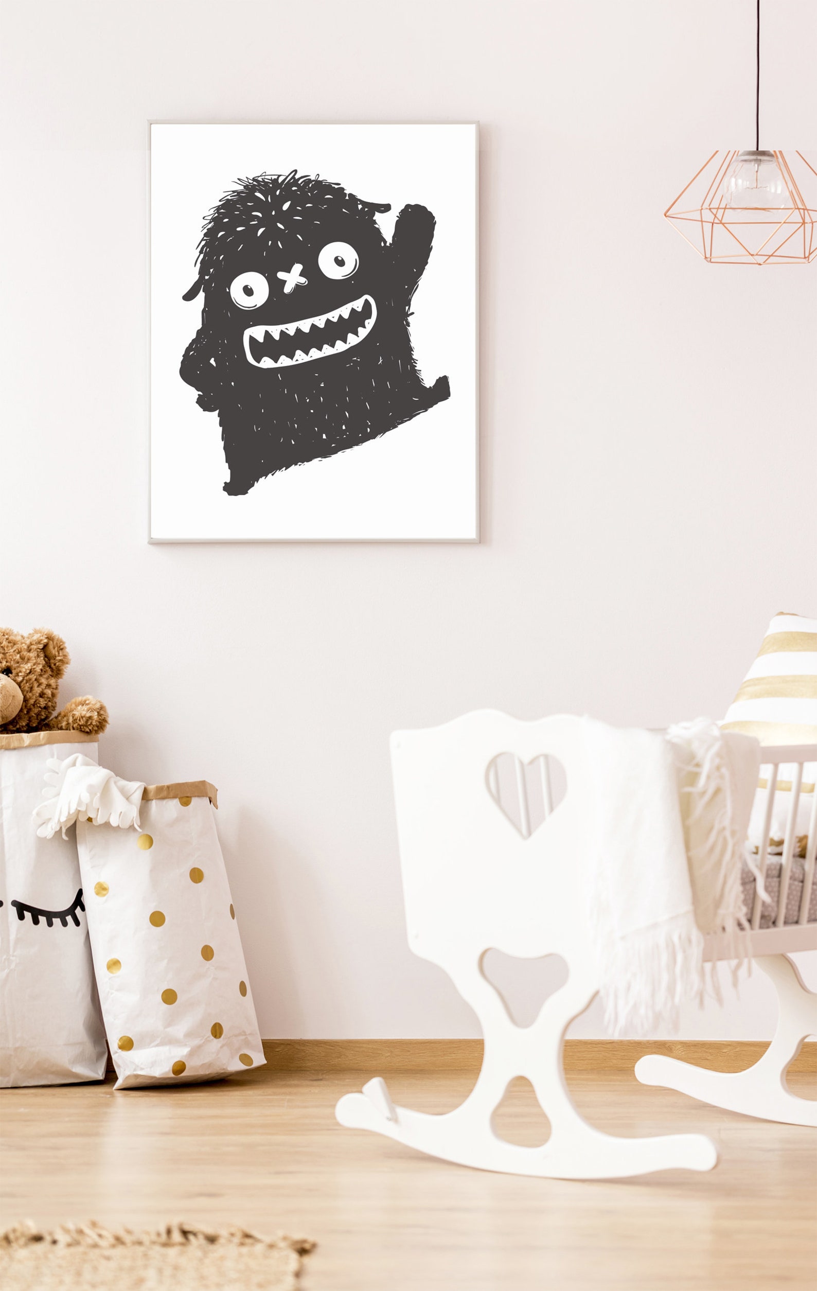 Cute Monster Decor - Cute Monster Print - Black and White Kids Room Art ...
