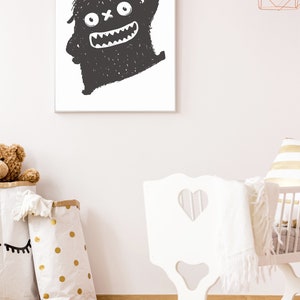 Cute Monster Decor - Cute Monster Print - Black and White Kids Room Art ...