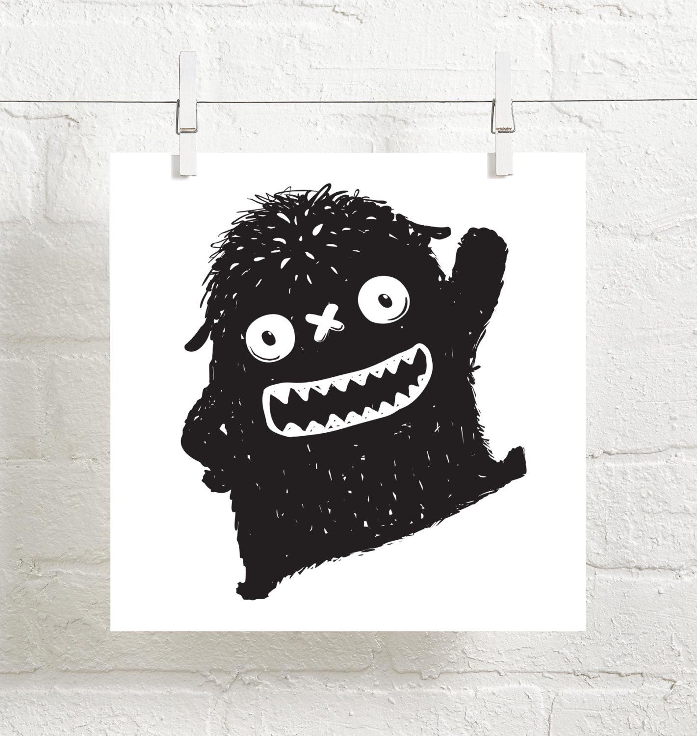 Cute Monster Decor - Cute Monster Print - Black and White Kids Room Art ...
