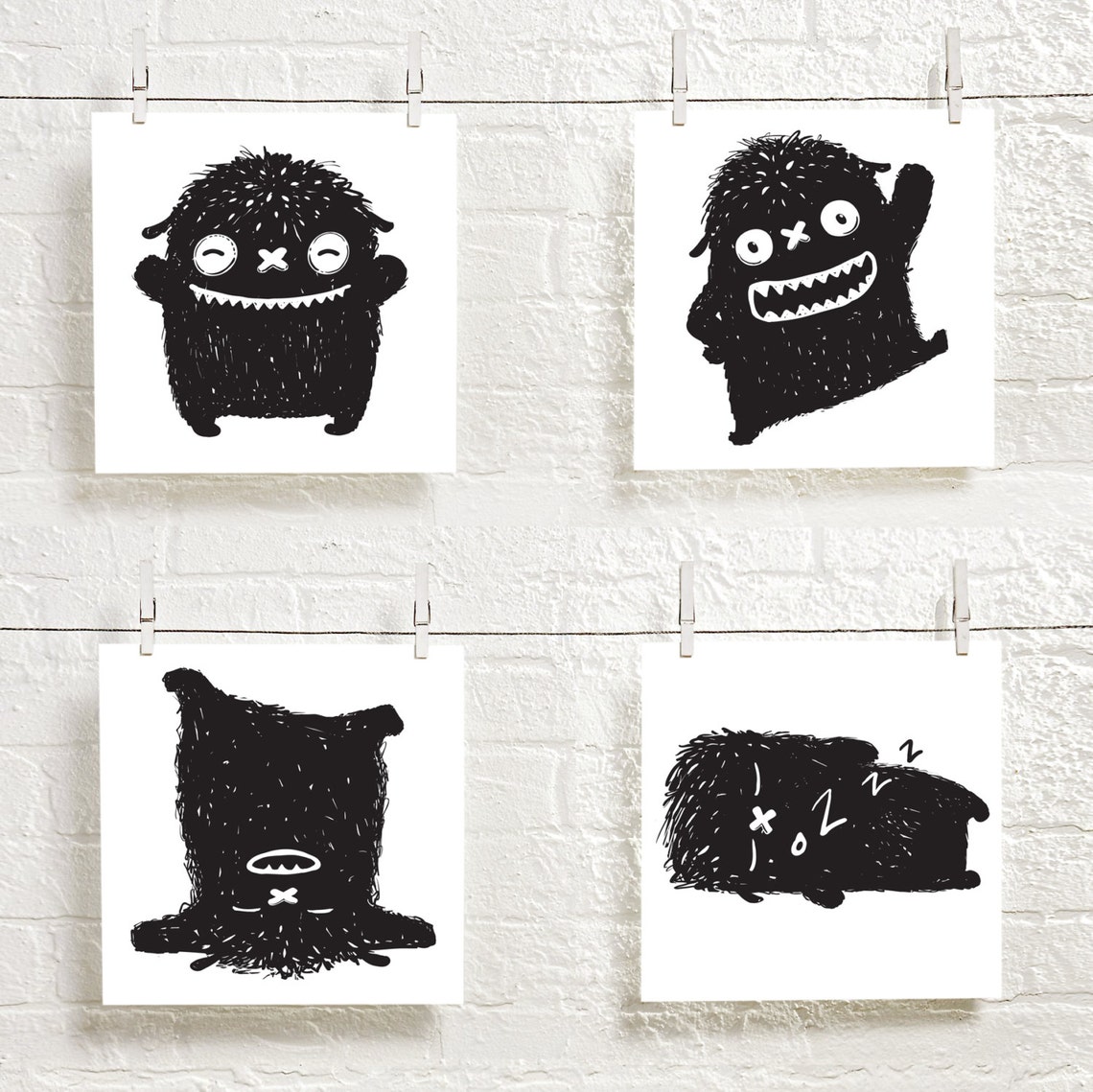 Cute Monster Decor Cute Monster Print Black and White Kids - Etsy