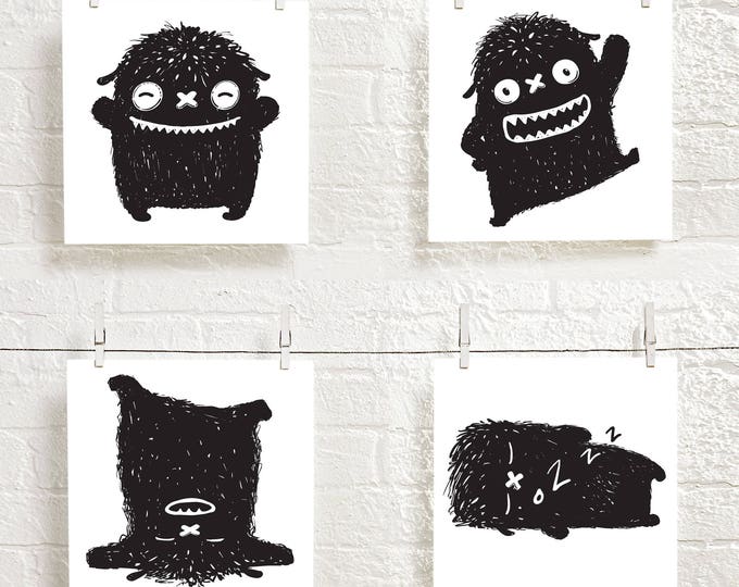 Nursery Wall Poster Silly Monster Art Cute Monster Print Black and ...