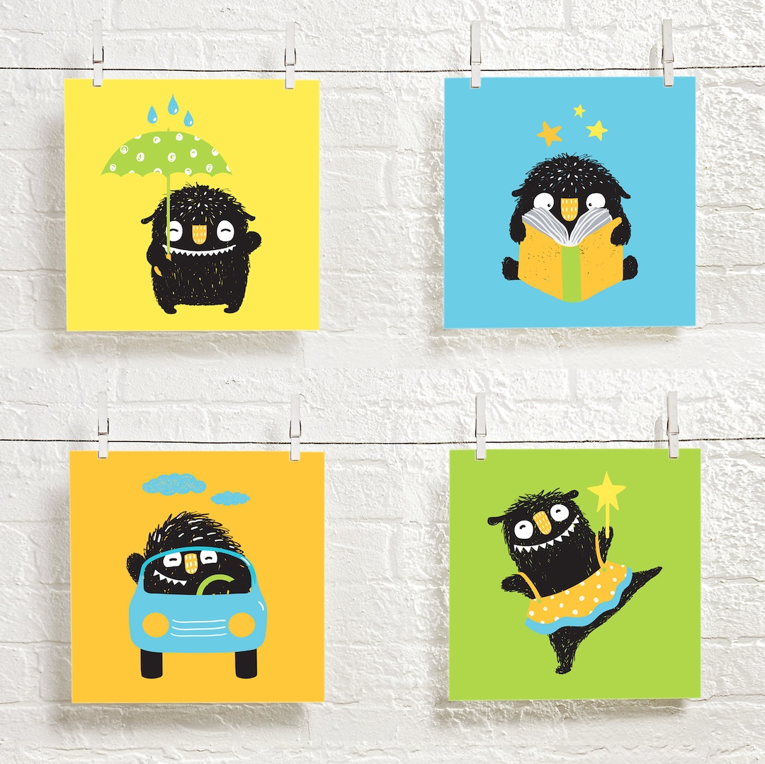 Kids Playroom Posters - Kids Poster Set - Cute Monster Decor - Cute ...