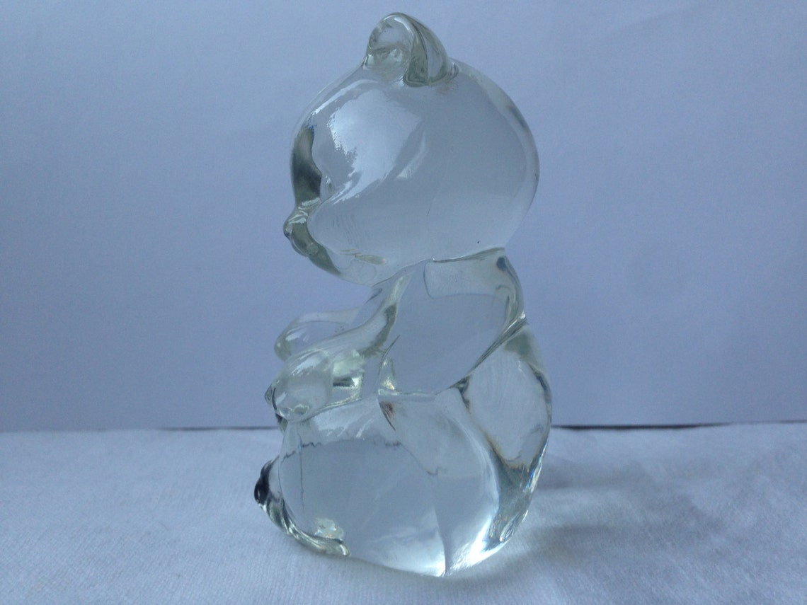 Fenton Glass Bear, Sitting Bear Glass Art Animal Figurine, Clear ...