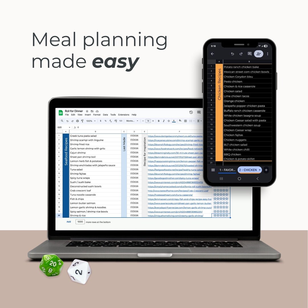 Roll for Dinner | Dice-based Meal Planner Spreadsheet for Families ...