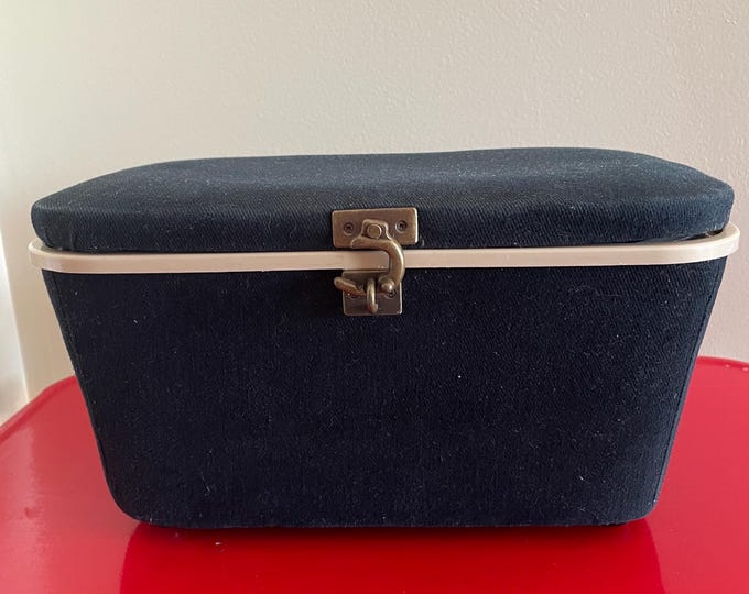 Vintage Sewing Box ~ Navy Blue With White Plastic Handle - Etsy