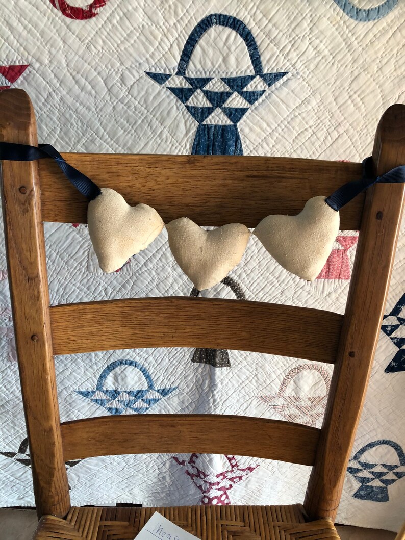 Antique Fabric Heart Stringer in Blue and Tan Colors - Etsy