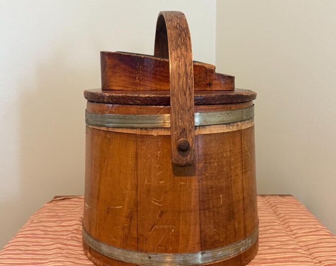 Firkin Shoe Shine Box ~ Round Barrel Shape With Swing Handle ~ Wooden ...