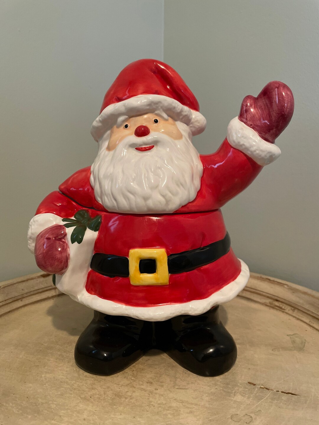 Vintage Ceramic Cookie Jar ~ Santa Claus Waving - Etsy