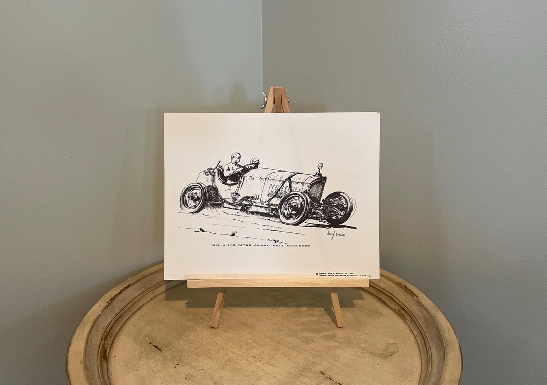 Vintage 1968 John W Burgess Drawing ~ 1914 4 1/2 Litre Grand Prix ...
