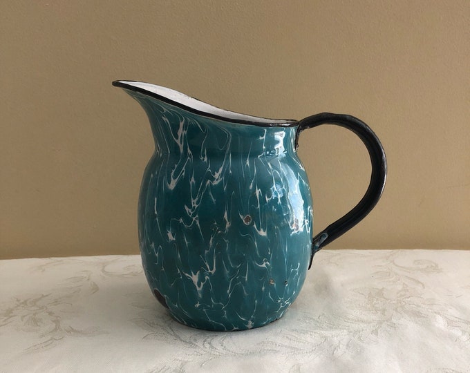 Small Enamelware Pitcher Blue and White Farmhouse Kitchen - Etsy