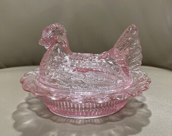 Iridescent Pink Glass Hen on Nest Vintage Collectible - Etsy