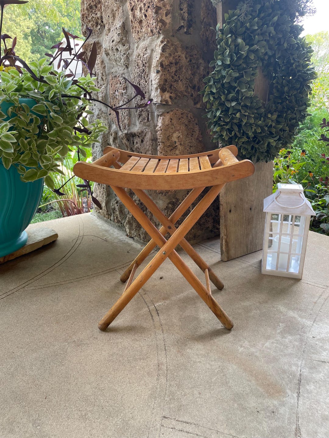 Vintage Wooden Slat Stool ~ Foldable Camp Seat - Etsy