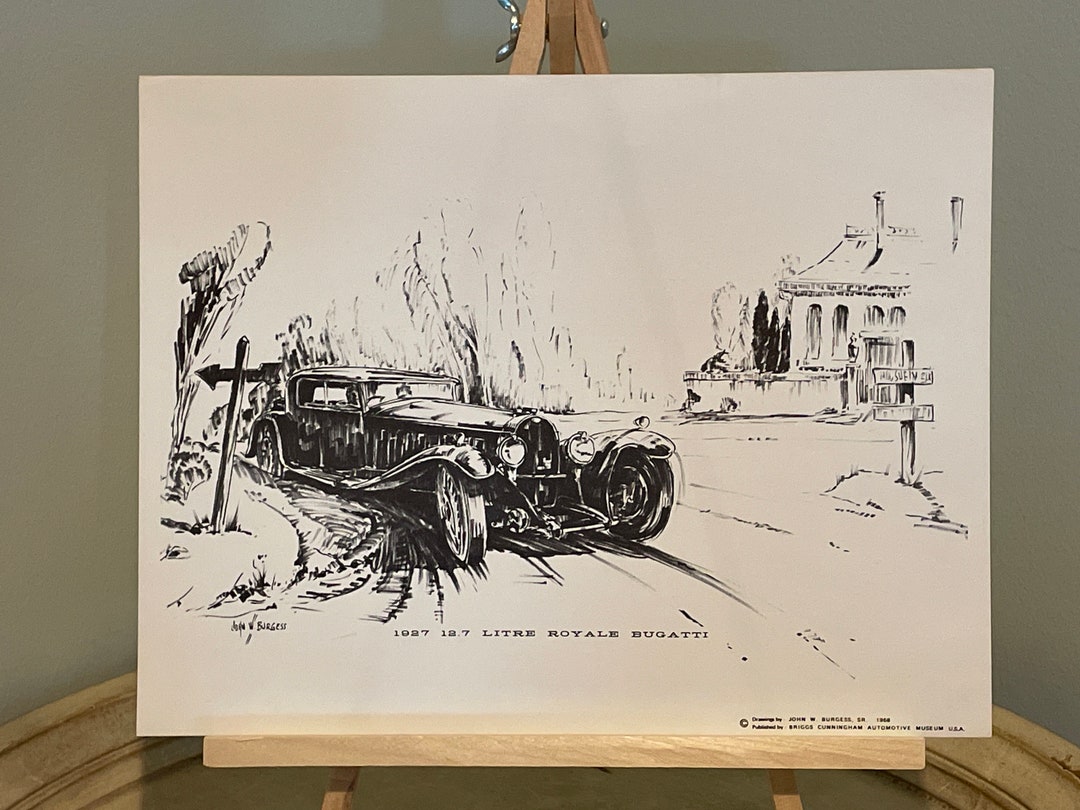 Vintage 1968 John W Burgess Drawing ~ 1927 12.7 Litre Royale Bugatti - Etsy