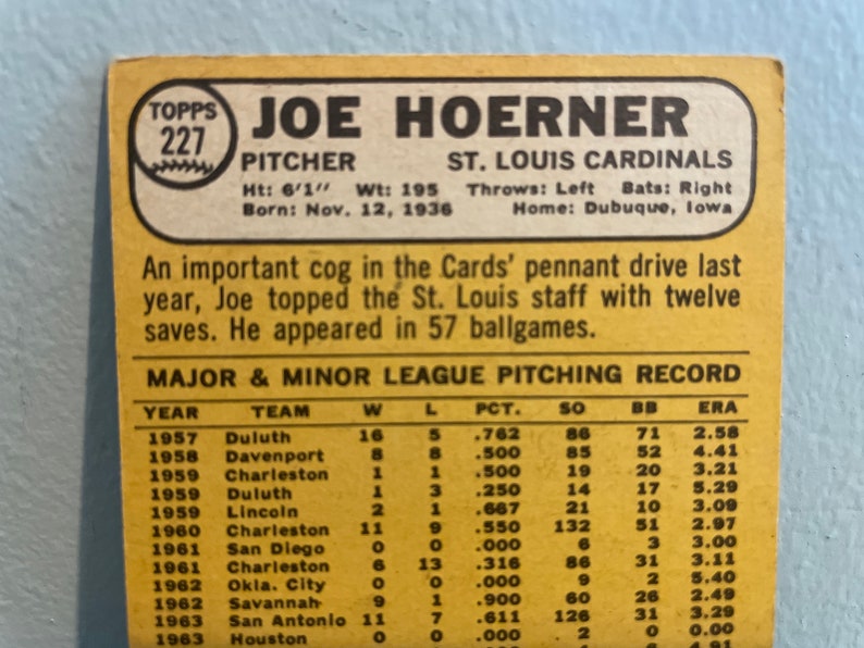 Vintage Baseball Card ~ Joe Hoerner ~ St Louis Cardinals ~ 1968 - Etsy