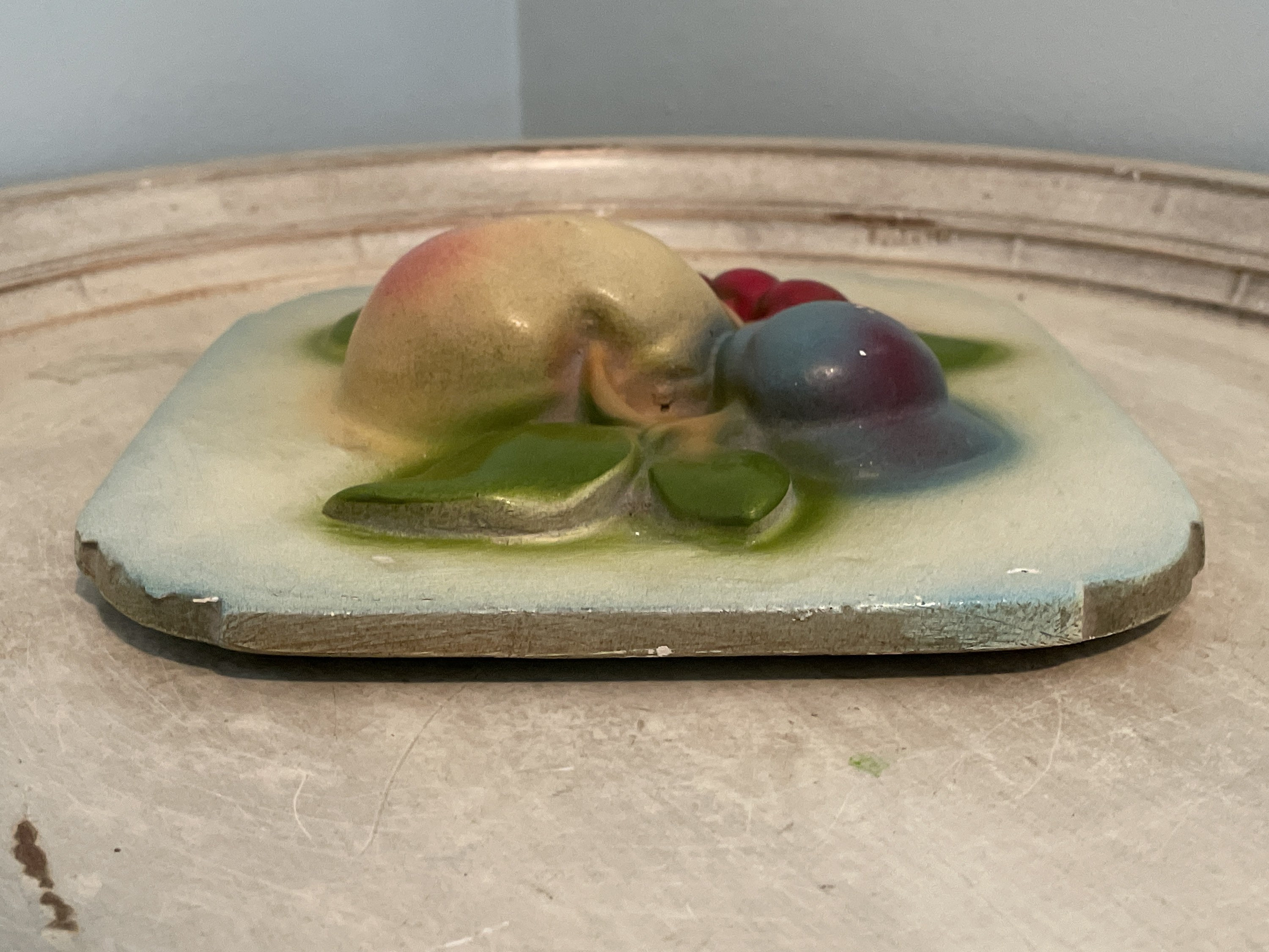 Vintage Chalkware Fruit Plaque Apple Cherry Plum - Etsy