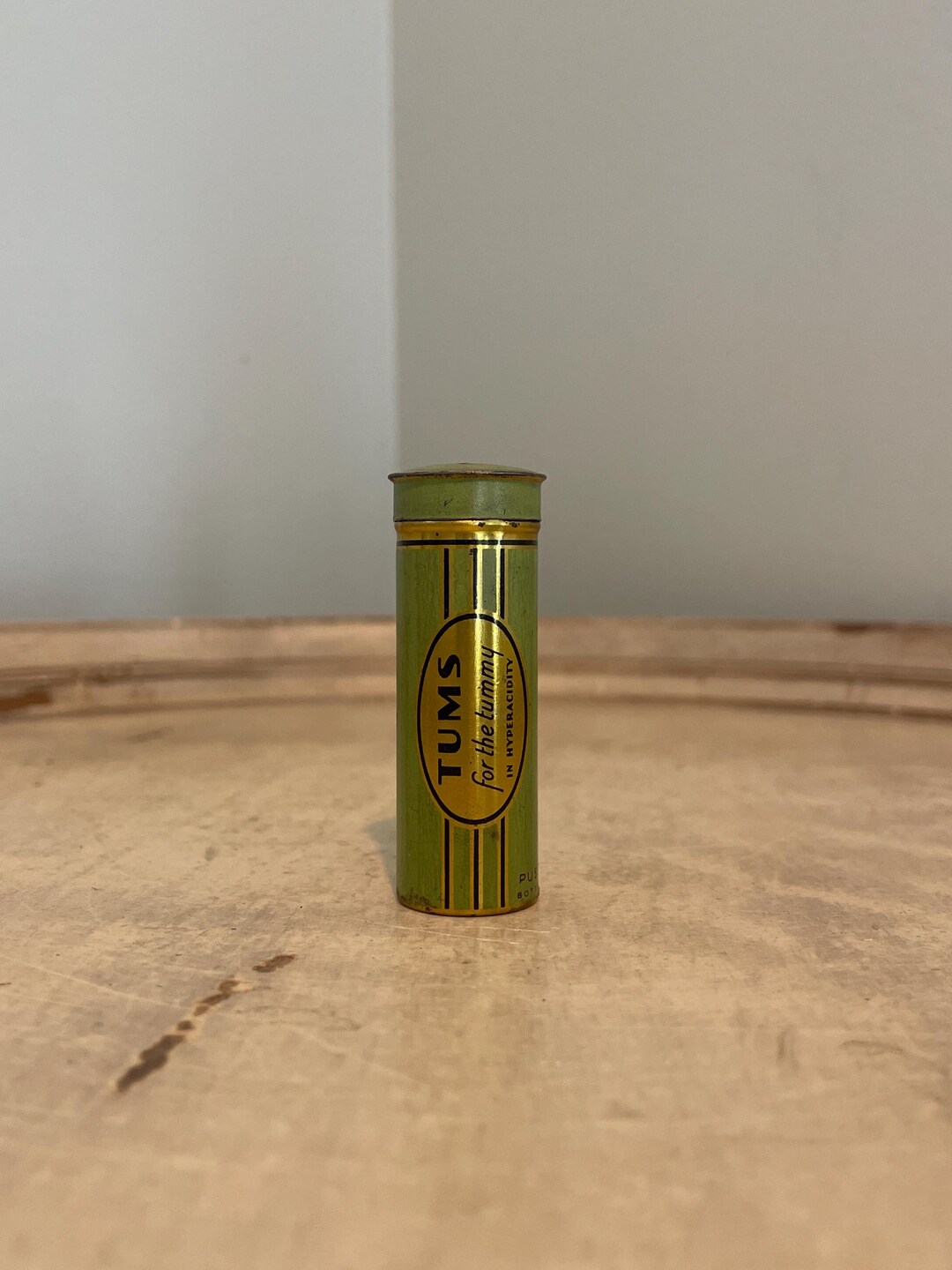 Vintage Cylindrical Tin ~ Tums ~ for the Tummy in Hyperacidity ~ Push ...