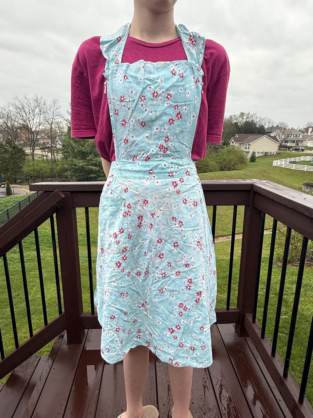 Vintage Apron ~ Full Smock With Ties and Neck Ruffle ~ Blue With Red ...
