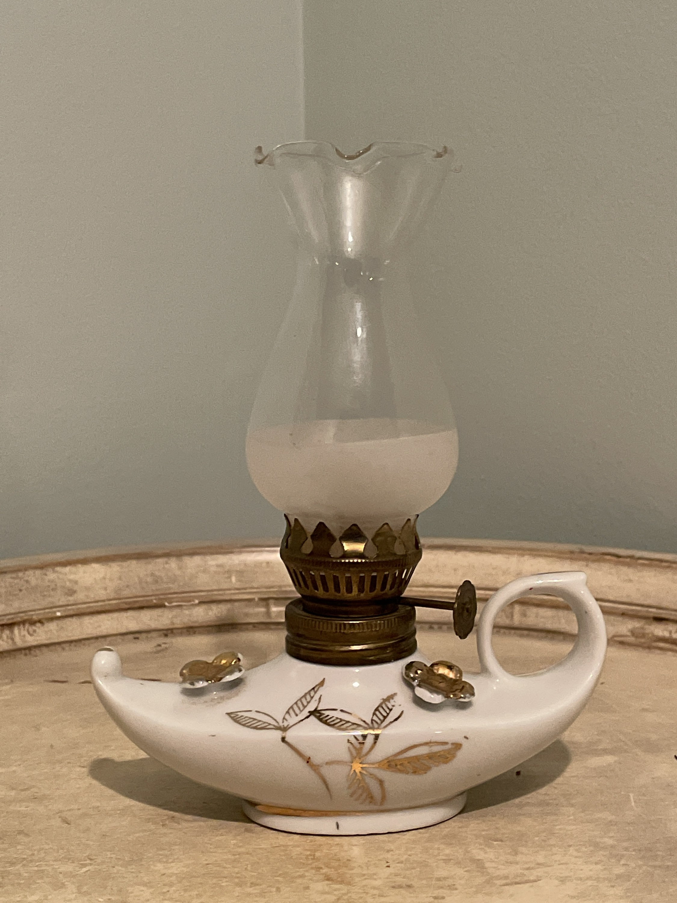 Vintage Genie Oil Lamp With Gold Gilding Floral Detail Etsy