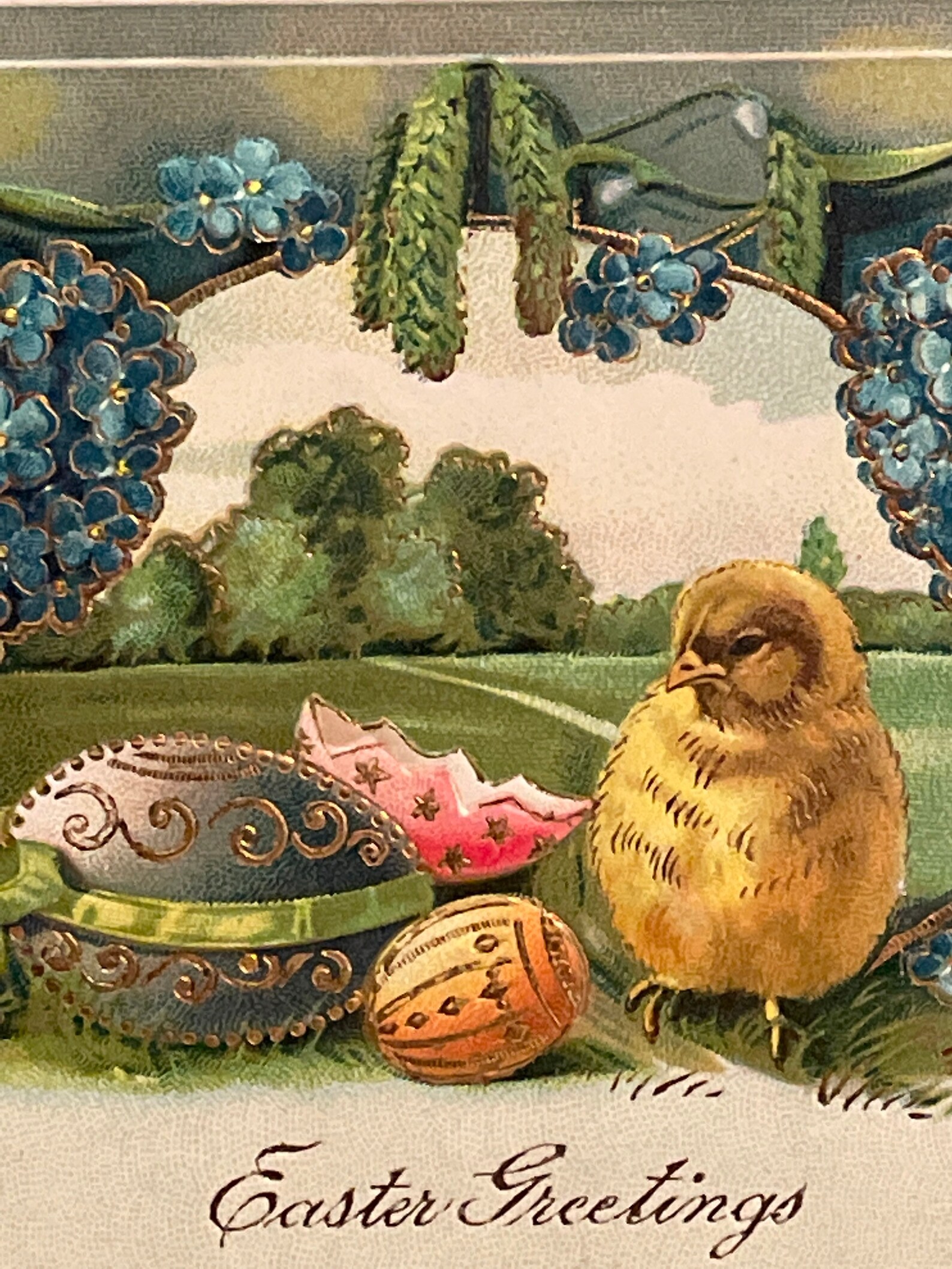 Antique Postcard: Easter Greetings, Chick With Fancy Easter Eggs and ...