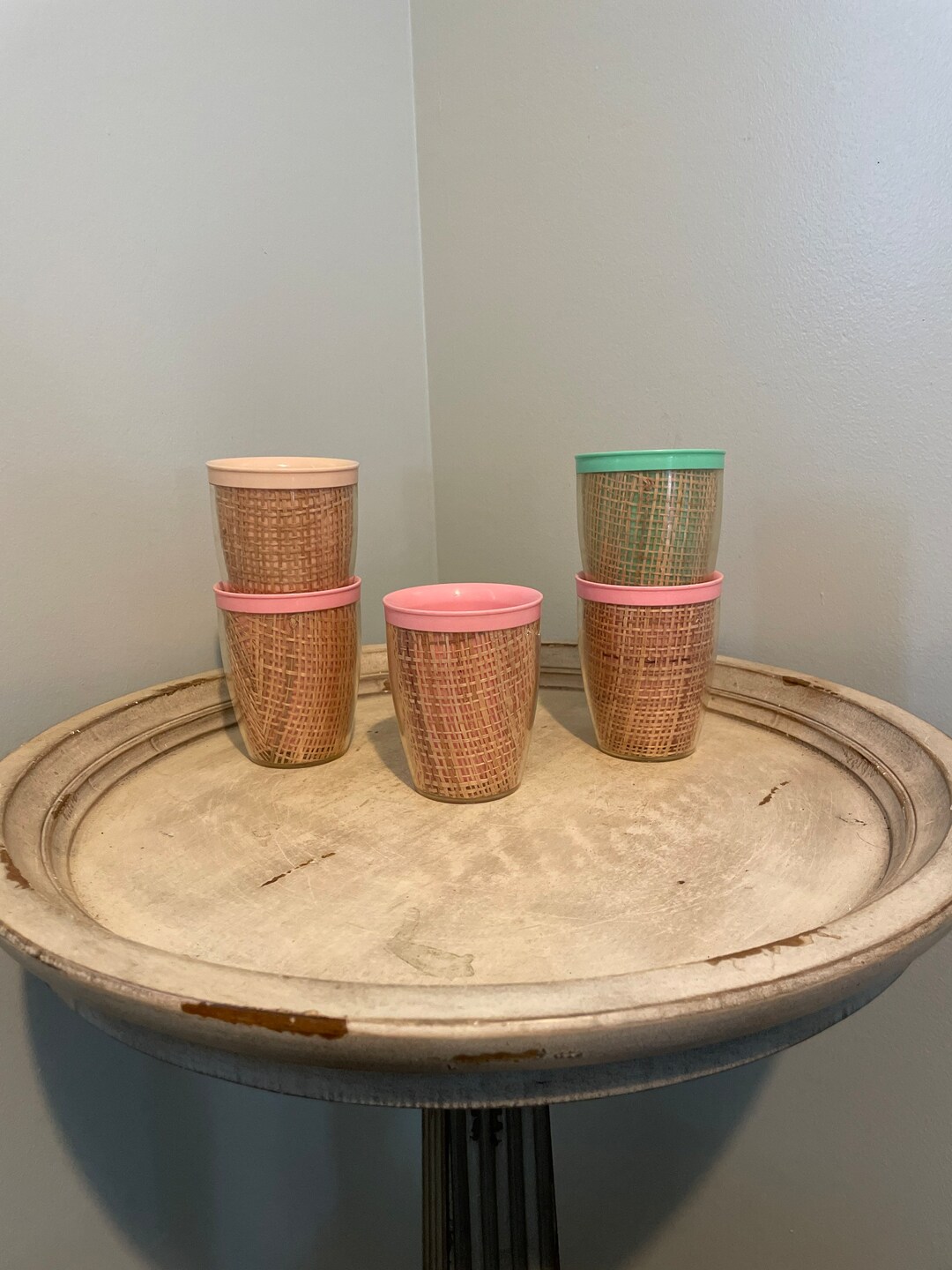 Vintage Raffia Ware Cups Set of 5 - Etsy