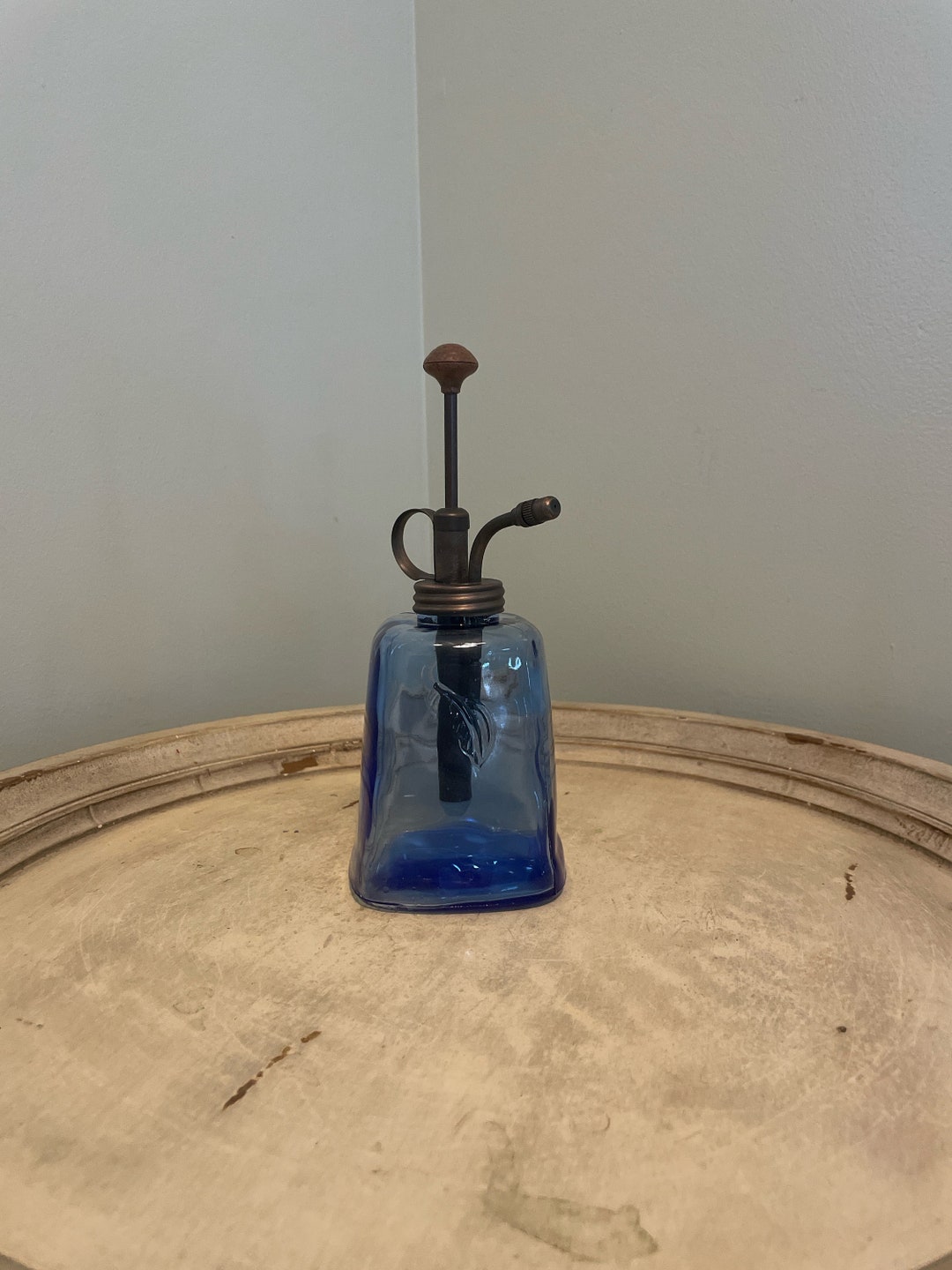 Vintage Plant Mister ~ Blue Glass With Leaf Detail ~ 12 Oz - Etsy
