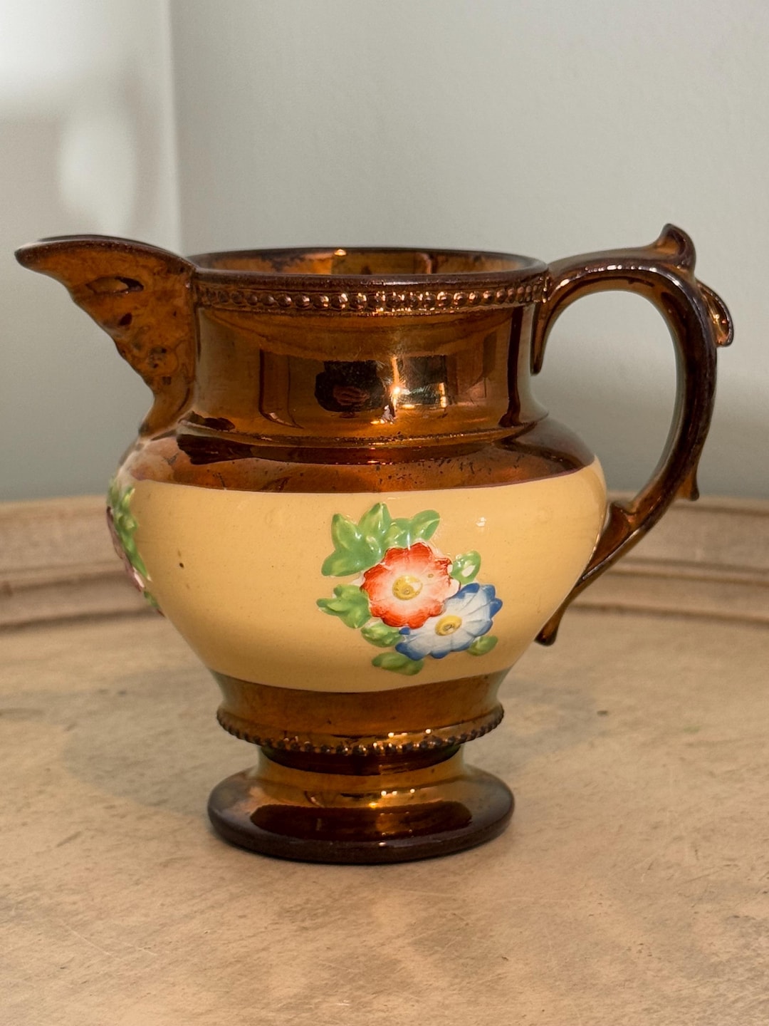 Vintage Creamer ~ Miniature Pitcher ~ Copper Luster With Floral Detail ...