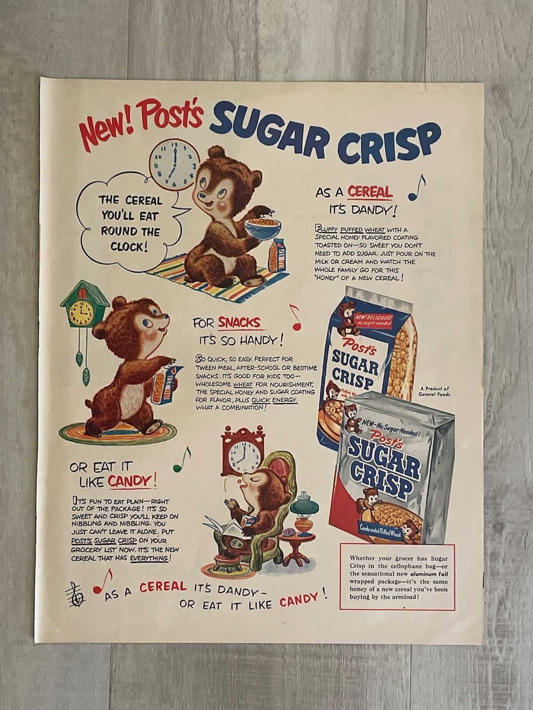 Vintage Paper Advertisement ~ Sugar Crisp Cereal ~ 1950 - Etsy
