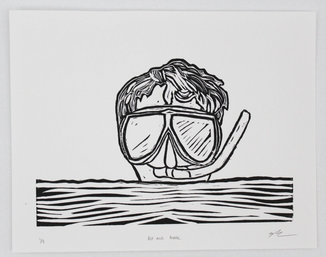 Boy and Mask, Linocut, Hand Printed, Limited Edition, Printmaking ...