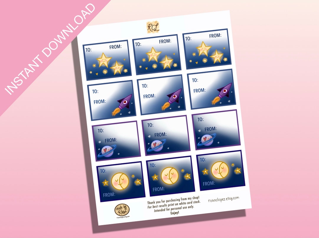 Printable to and From Gift Tags, Printable Outer Space Gift Tags, Outer ...