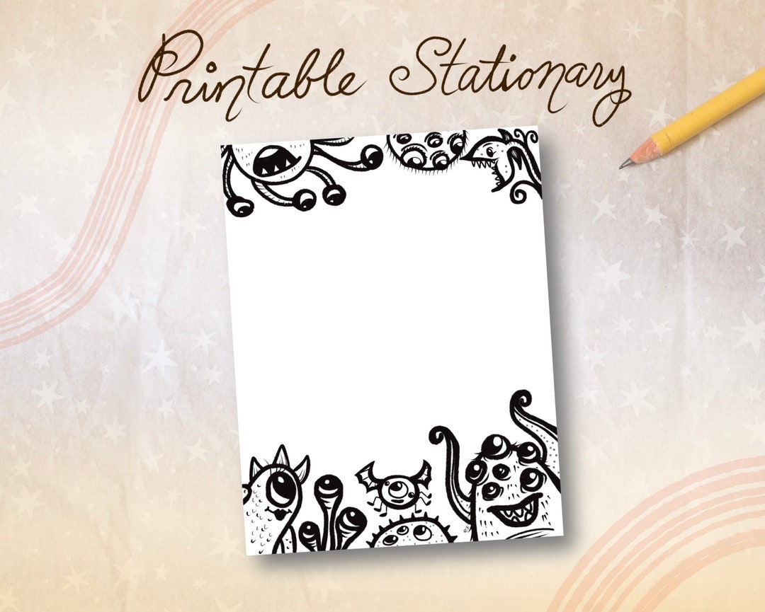 Printable Monster Stationery, Printable Halloween Party Invitation ...