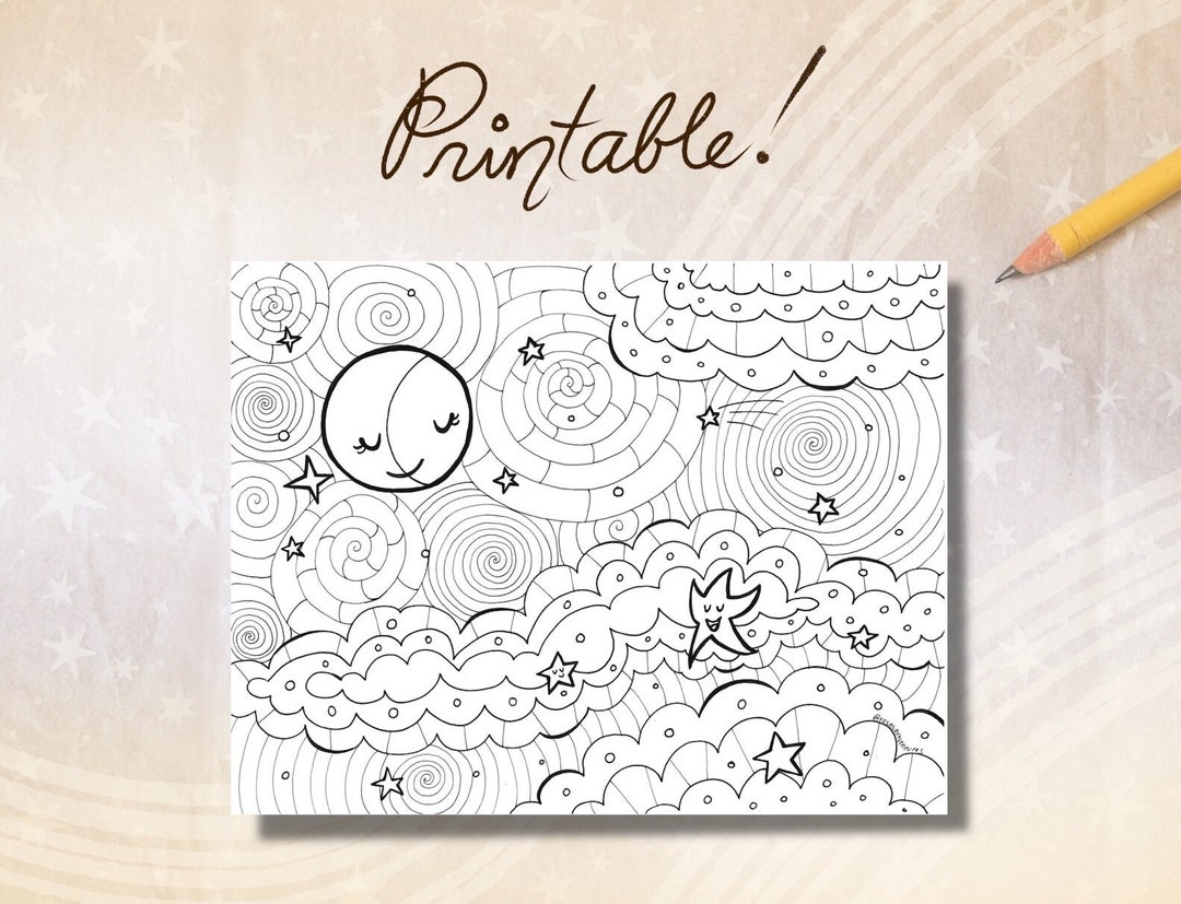 Printable Coloring Page, Moon and Stars Coloring Pages for Kids, Moon ...