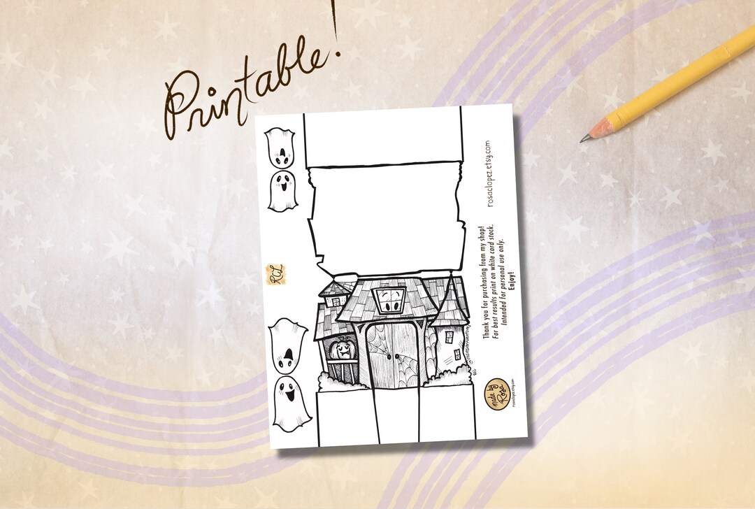 Printable Haunted House Card, DIY Halloween Crafts, Printable Halloween ...