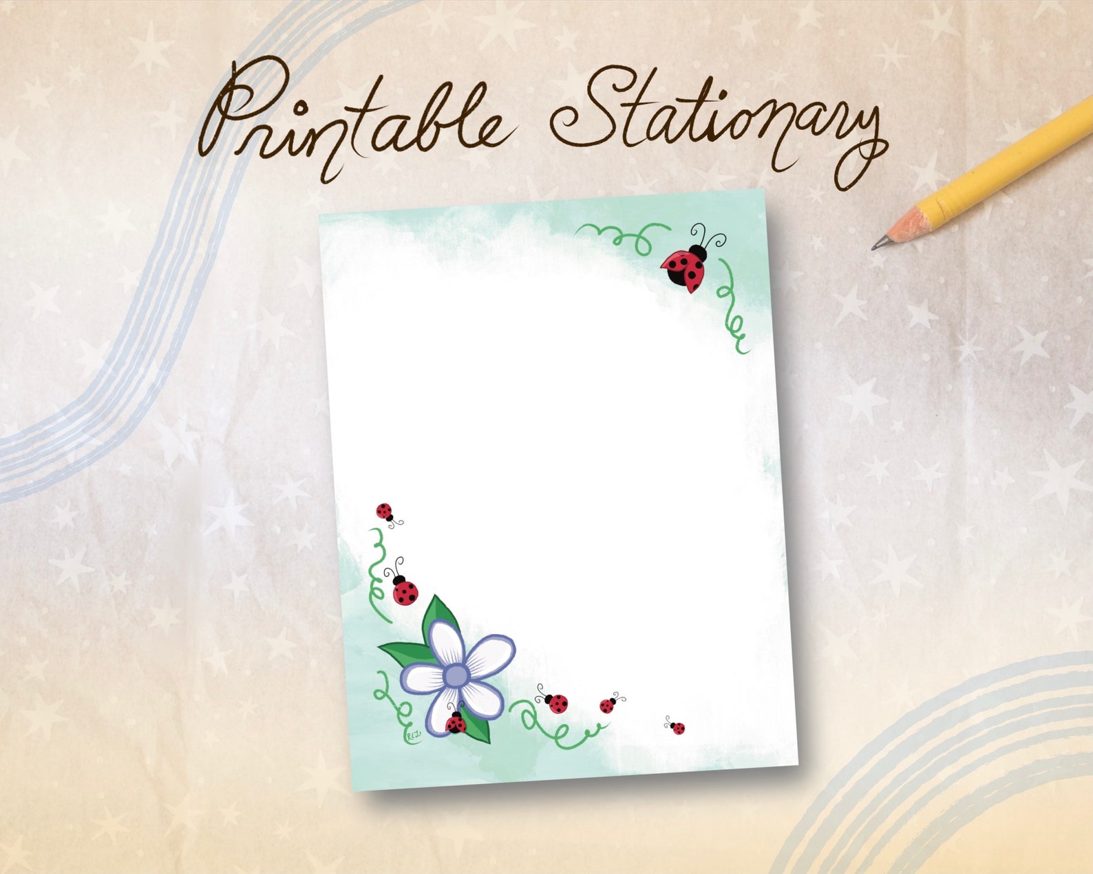 Ladybug Stationery, Cute Spring Stationery, Flower Stationery, Letter ...