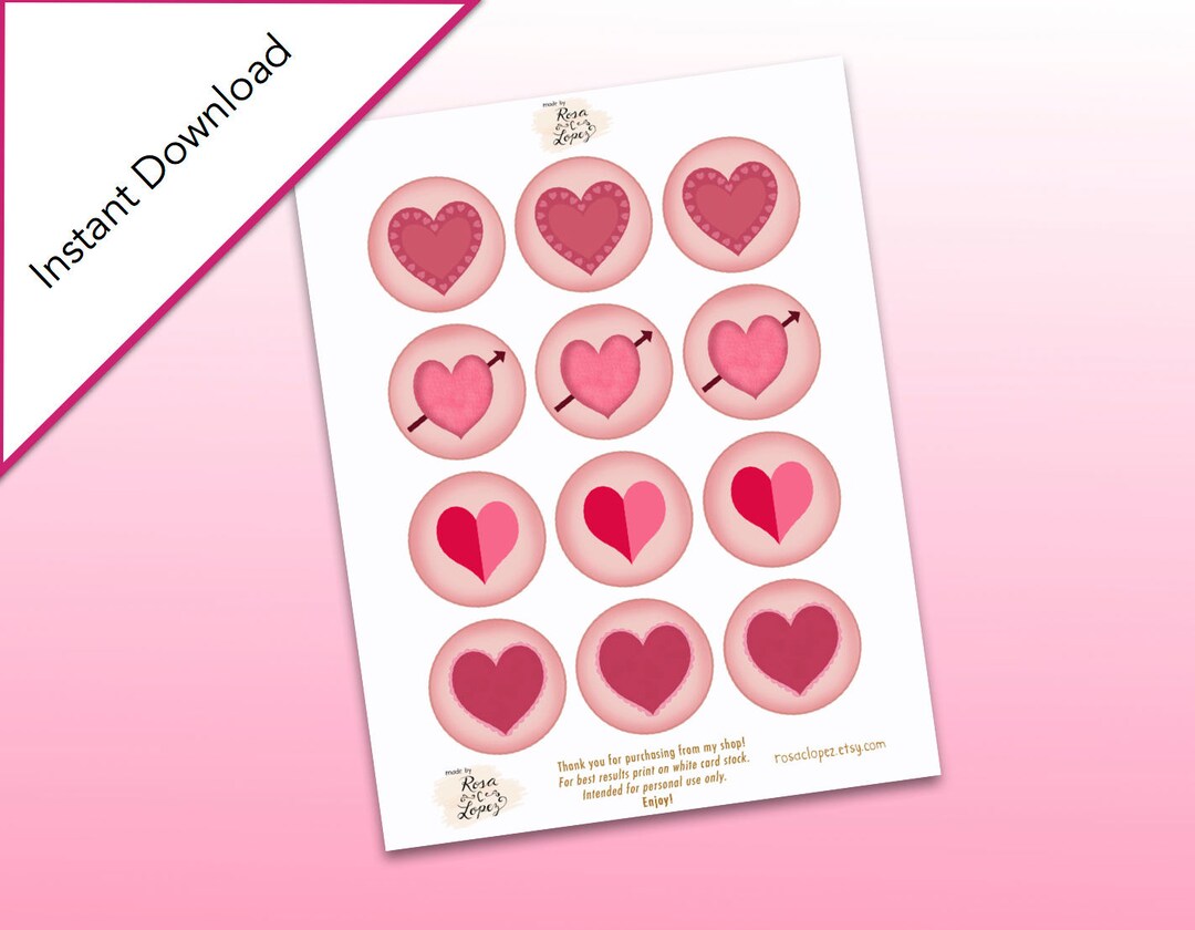 Printable Heart Gift Tags Heart Cupcake Toppers DIY Valentine Gift Tags ...