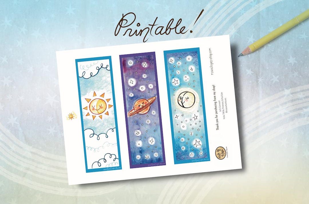 Summer Skies Bookmarks, Printable Bookmarks, Sun Bookmark, Moon ...